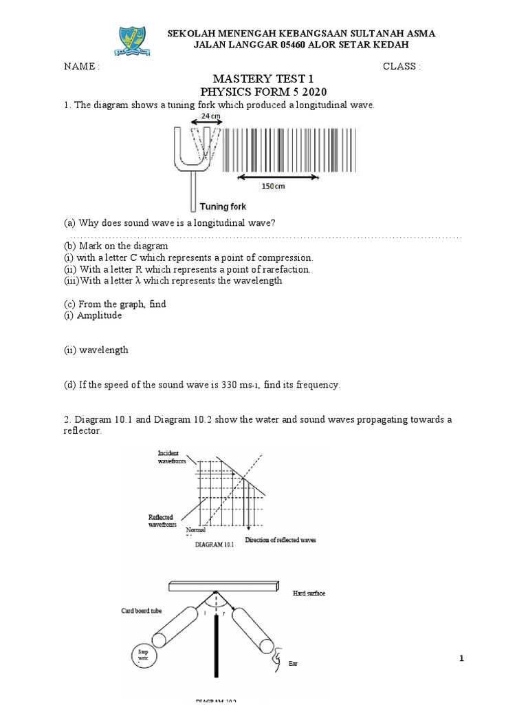 Physics Form 5 Mastery Test 1 Pdf Wavelength Waves