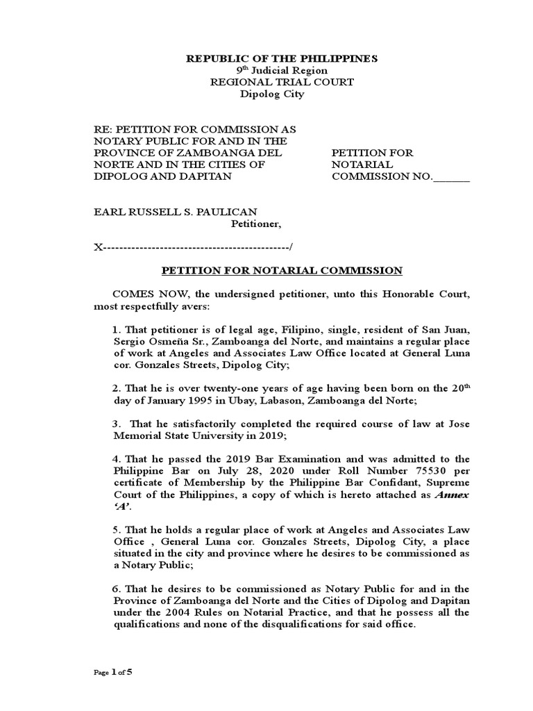 Petition for Notarial Commission | PDF | Affidavit | Notary Public