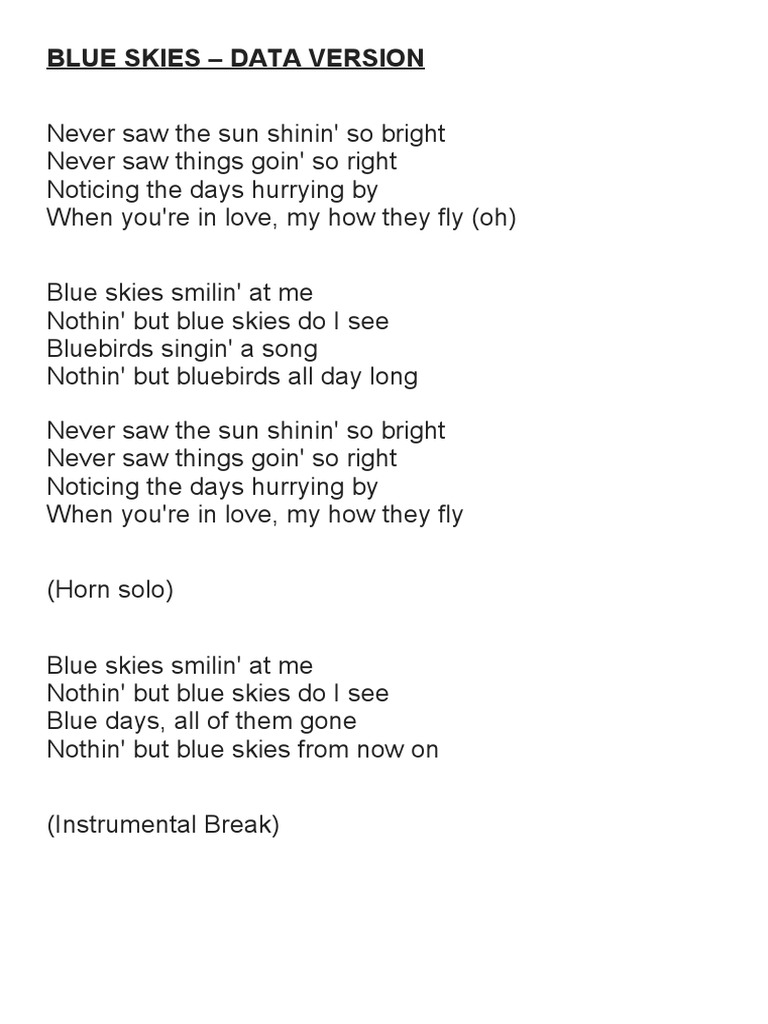 Blue Skies Lyrics - Data Version | PDF