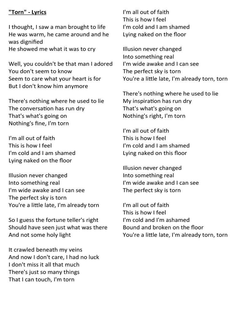 Torn - Natalie Imbruglia - Lyrics | PDF