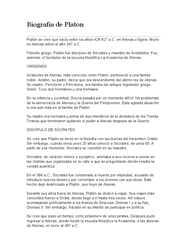 Biografía de Platon | PDF