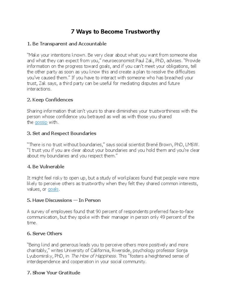 7 Ways To Become Trustworthy | PDF