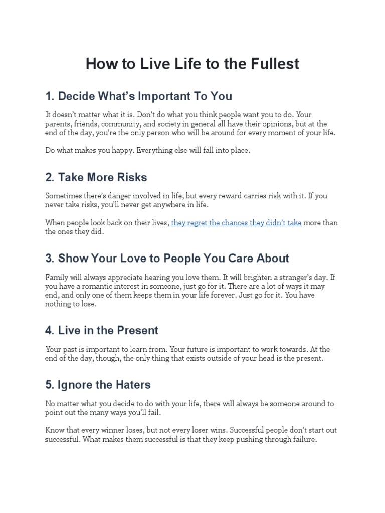 Live Life Fully: Essential Tips | PDF