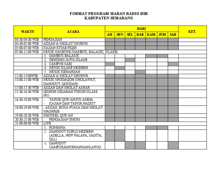 Format Siaran Radio BSR Semarang | PDF