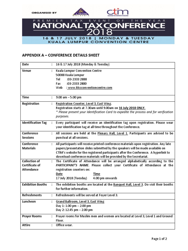 Appendix A - Conference Details Sheet | PDF | Business