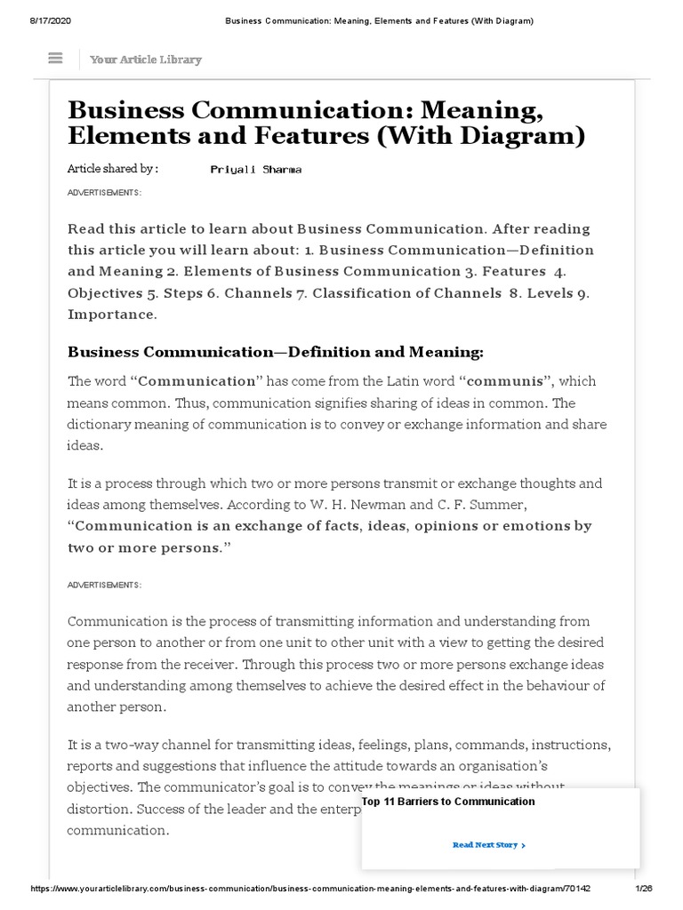 Business Communication - Meaning, Elements and Features (With Diagram ...