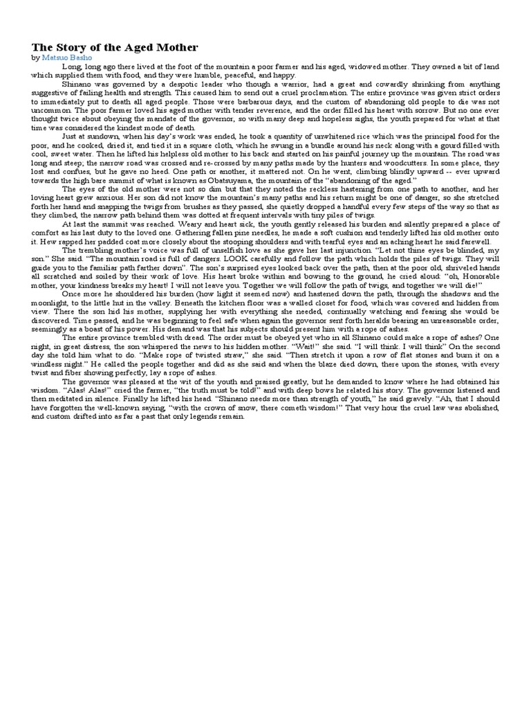 The Story of The Aged Mother | PDF