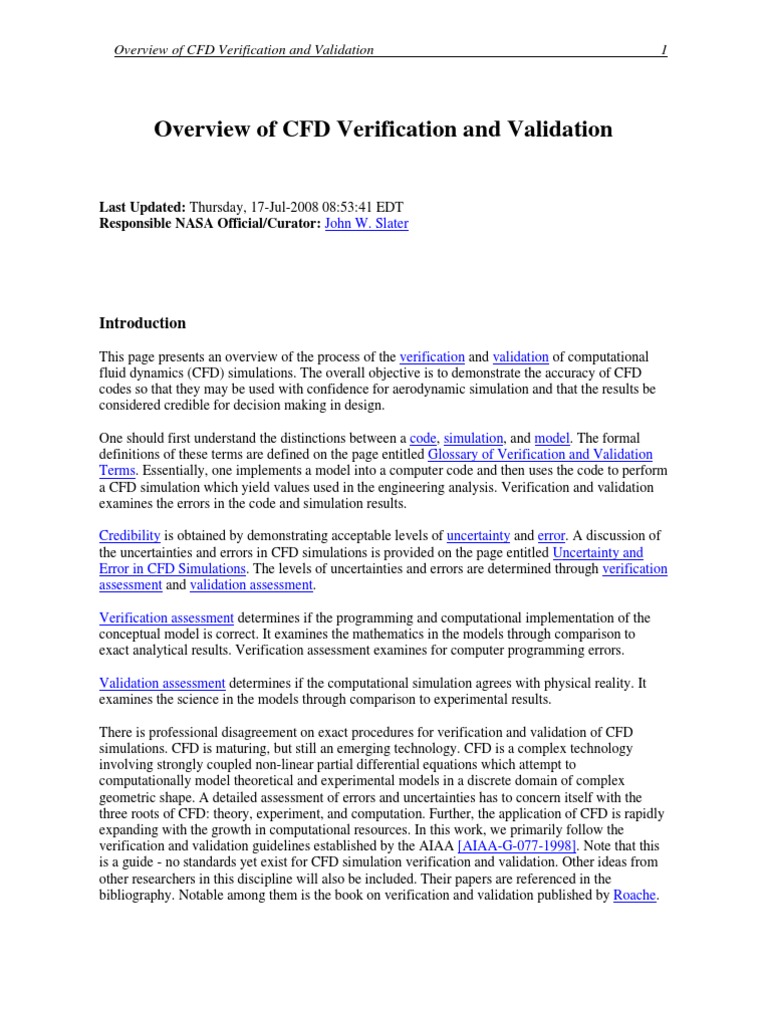 Overview of CFD Verification and Validation | PDF | Computational Fluid Dynamics | Hypersonic Speed
