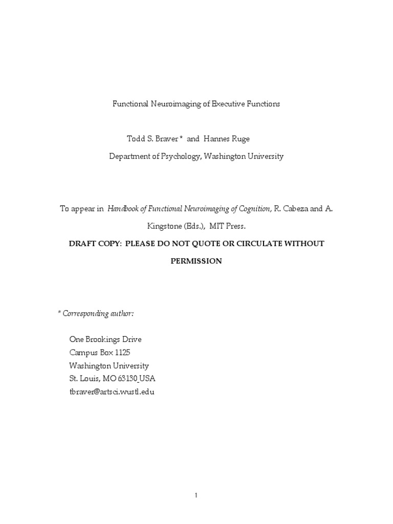 1 Functional Neuroimaging of Executive Functions Todd S. Braver and ...