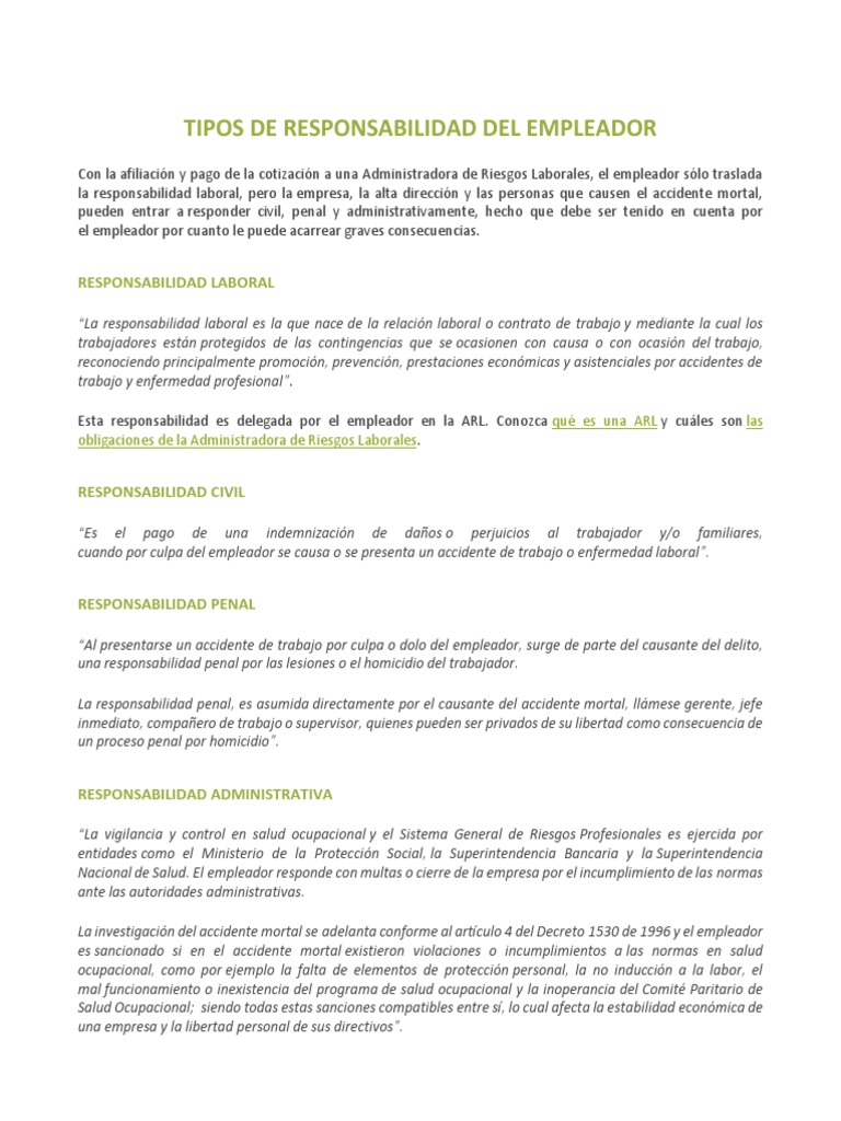 Tipos de Responsabilidad Del Empleador | PDF | Estatuto de limitaciones ... Tipos de Responsabilidad Del Empleador | PDF | Estatuto de limitaciones ...