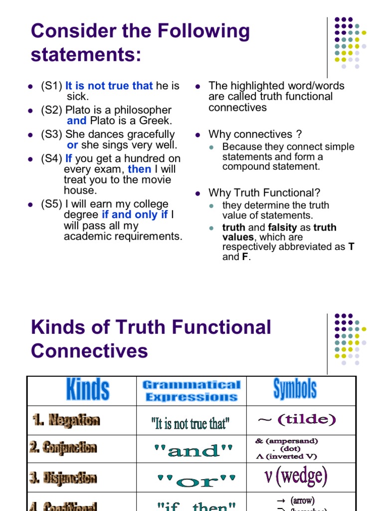 Truth Functional Connectives | PDF | Mathematical Logic | Truth