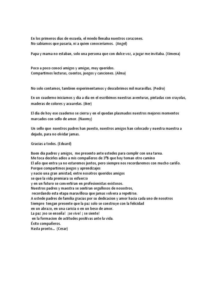 En Los Primeros Días de Escuela | PDF