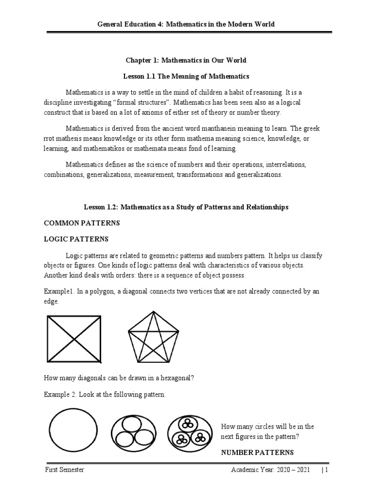 General Education 4: Mathematics in The Modern World: First Semester ...