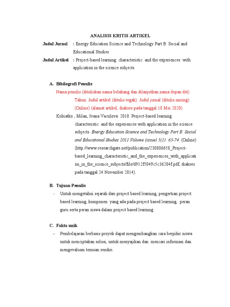 Contoh Analisis Kritis Artikel | PDF