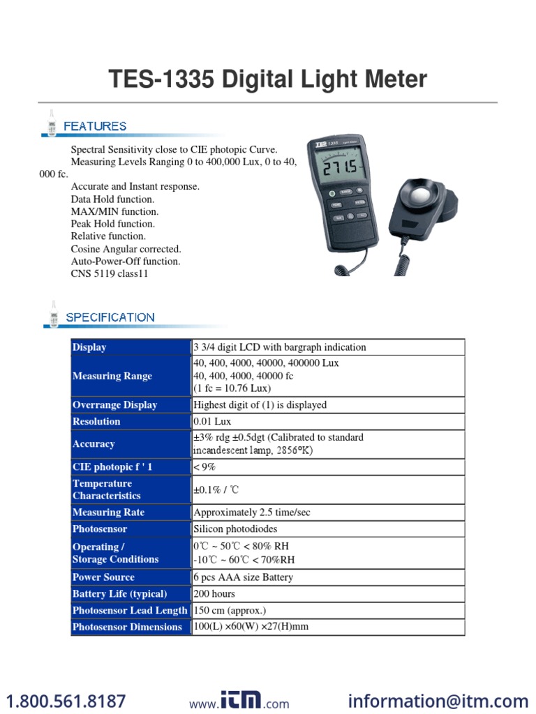 TES-1335 Digital Light Meter: Display | PDF