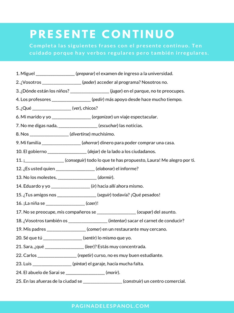 Ejercicios Presente Continuo PDF | PDF