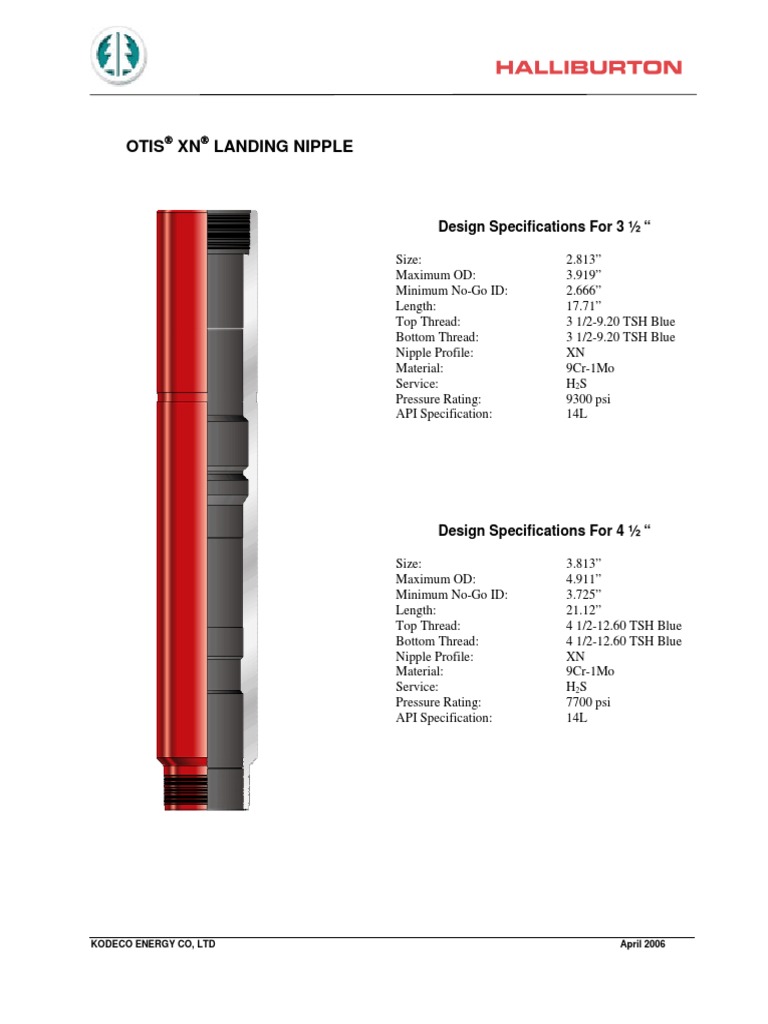 Otis XN Landing Nipple: Design Specifications For 3 " | PDF