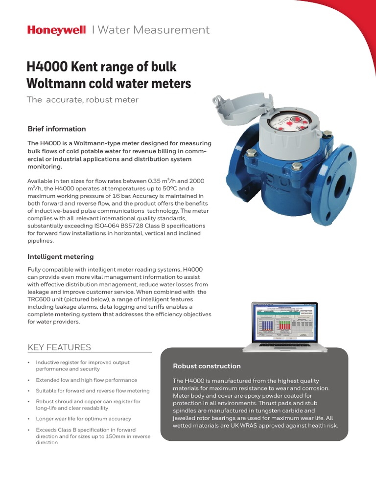 H4000 Kent Range of Bulk Woltmann Cold Water Meters | PDF | Flow Measurement | Water