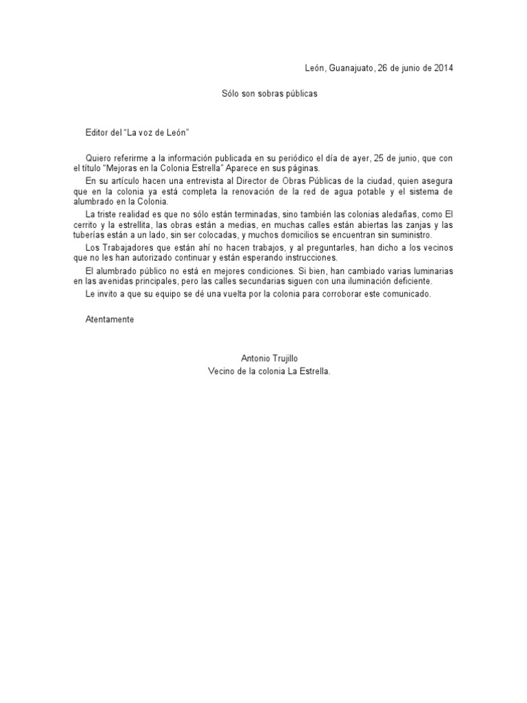 Ejemplo de Carta Al Editor | PDF