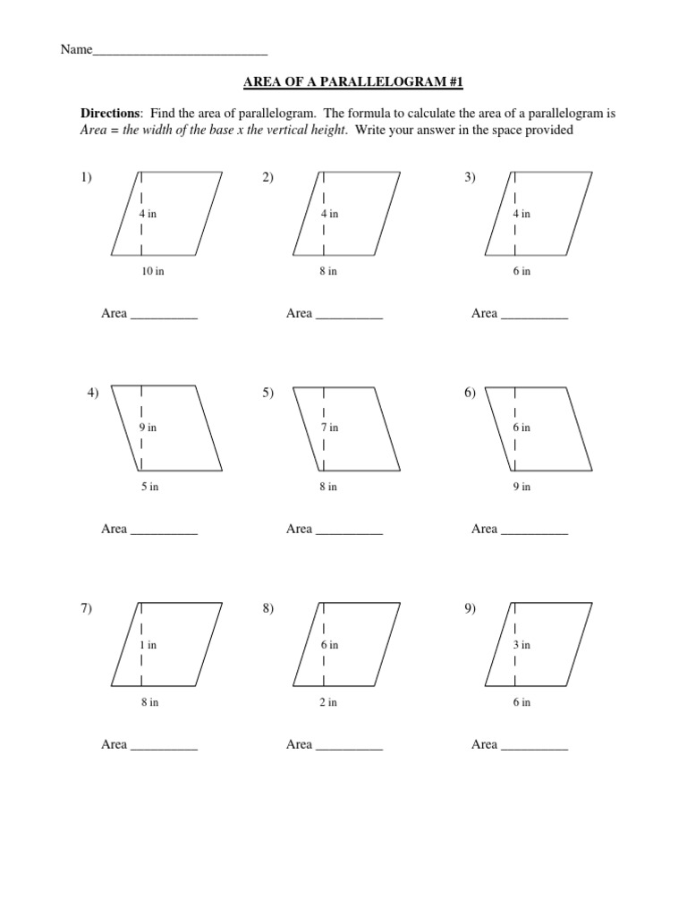 Areas of Parallelograms Worksheet 1 | PDF