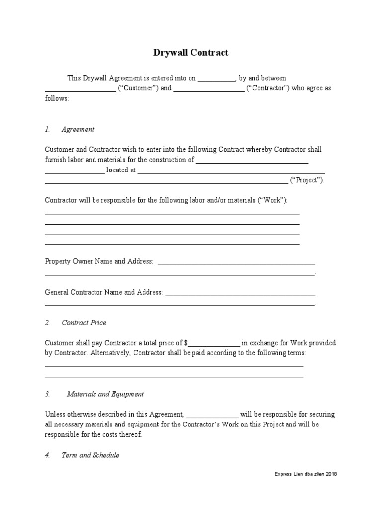 Drywall Contract: 1. Agreement | PDF | General Contractor | Breach Of ...