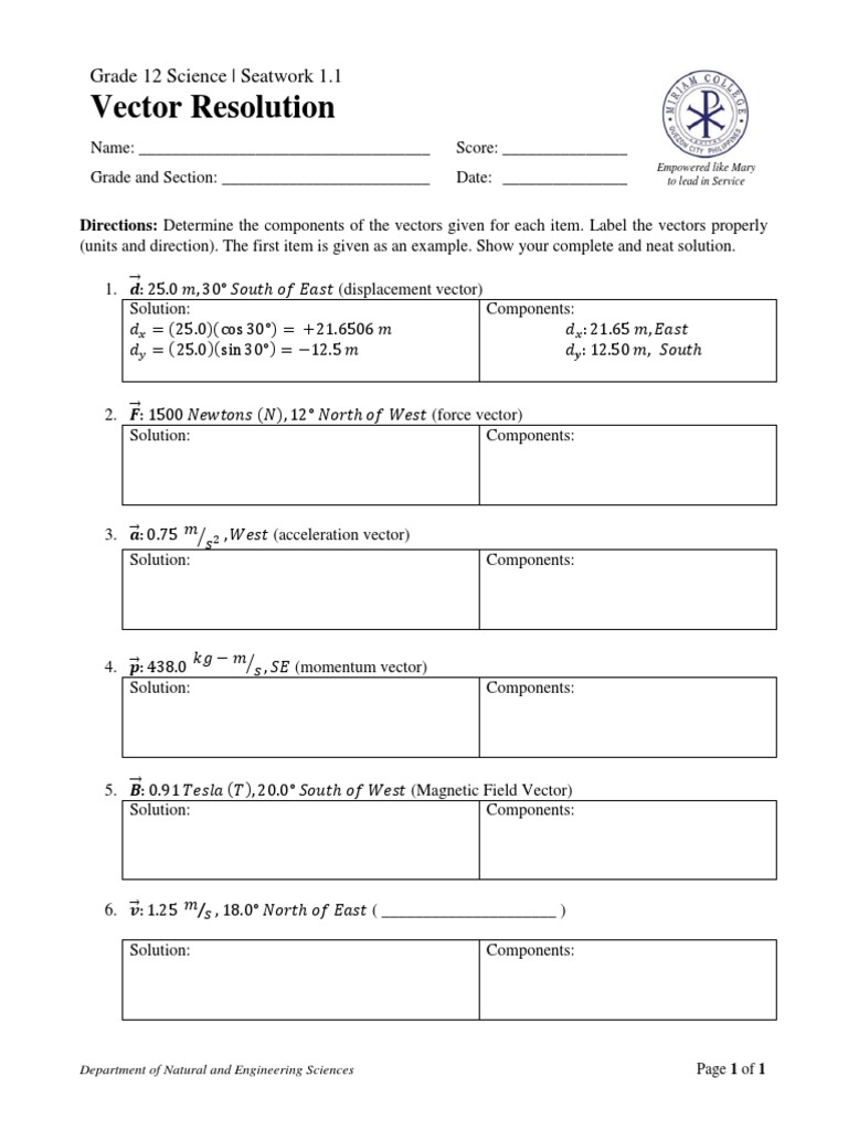 Vector Resolution Exercises for Students | PDF