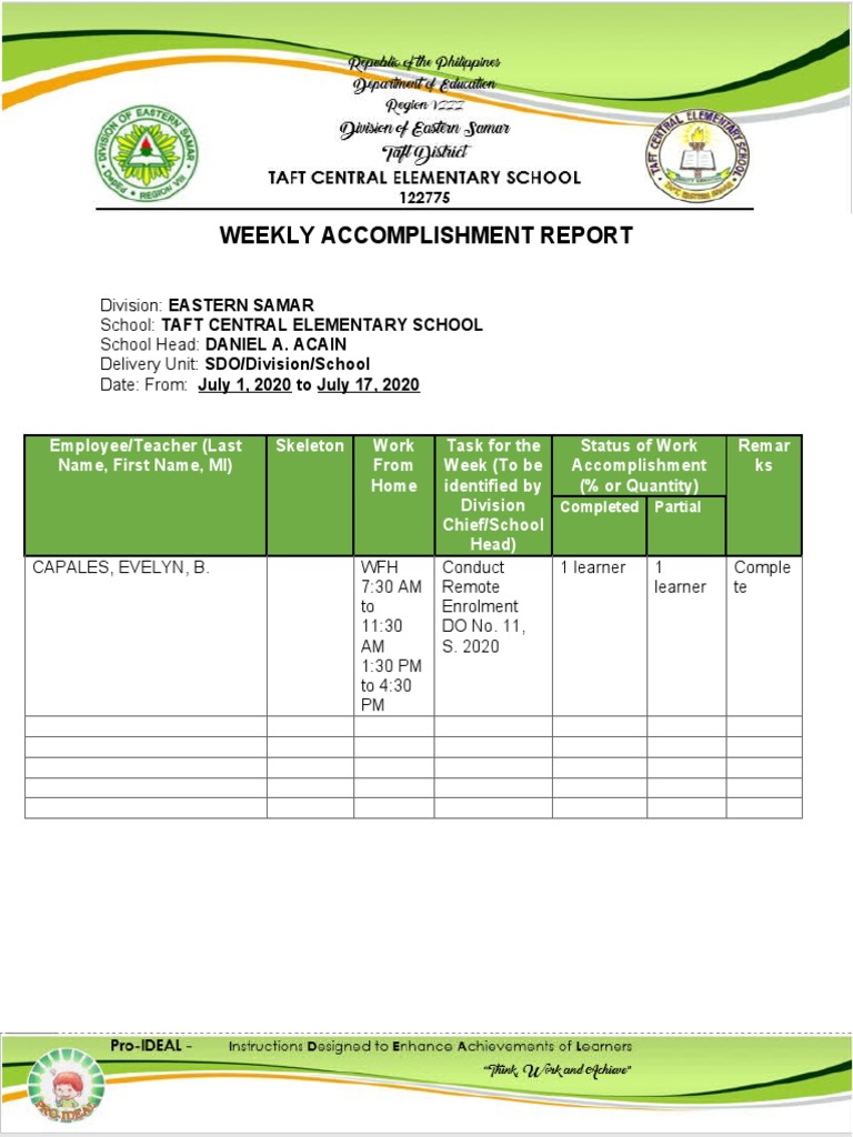 Weekly Accomplishment Report 2020 | PDF