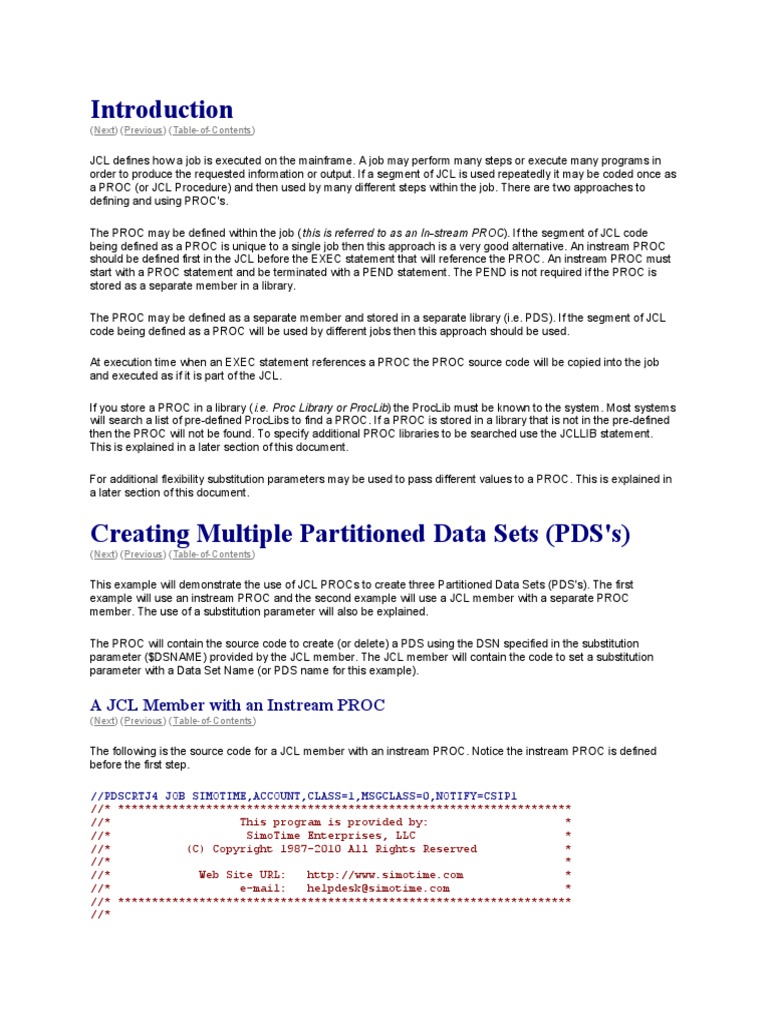A JCL Member With An Instream PROC: (Next) (Previous) (Table-of ...