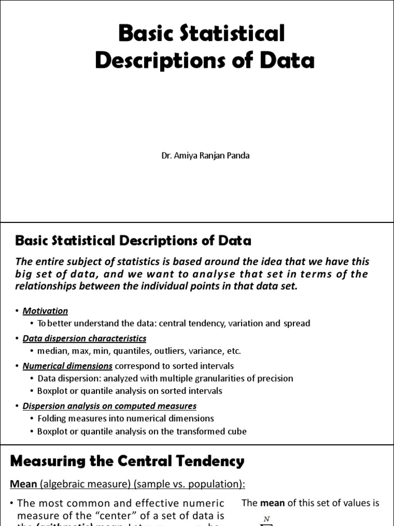 Basic Statistical Descriptions of Data: Dr. Amiya Ranjan Panda | PDF ...