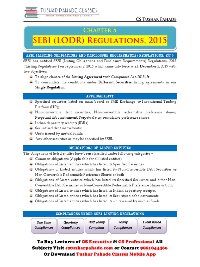 SEBI (LODR) Regulations, 2015: To Buy Lectures of & All Subjects Visit ...