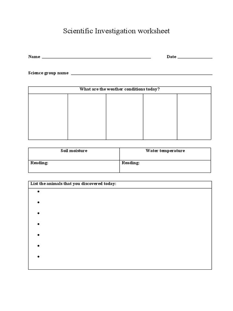 Scientific Investigation Worksheet Template | PDF