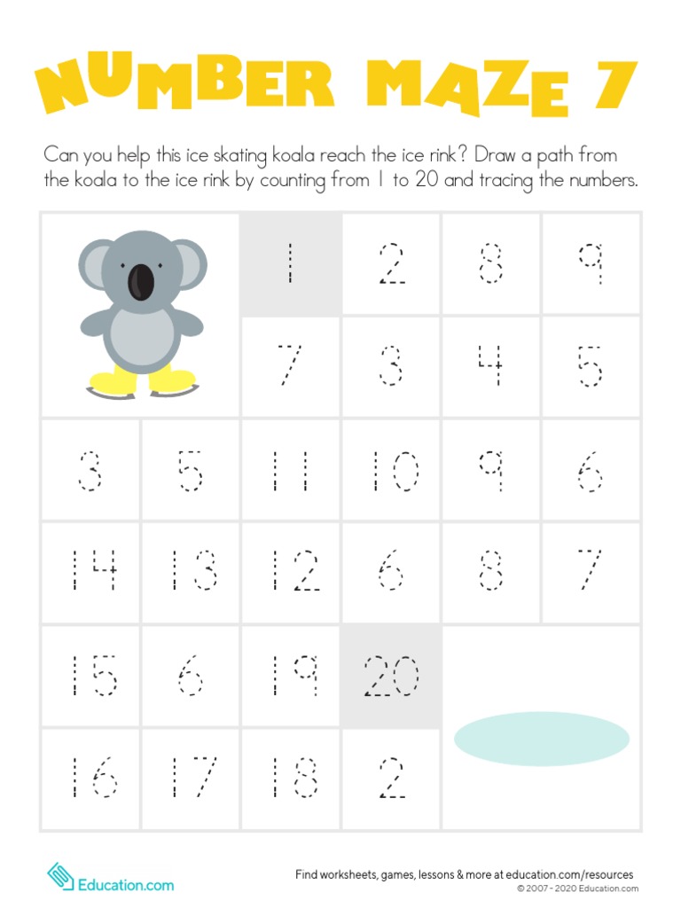 Number-Maze-Koala-Kindergarten - PDF 1-20 | PDF
