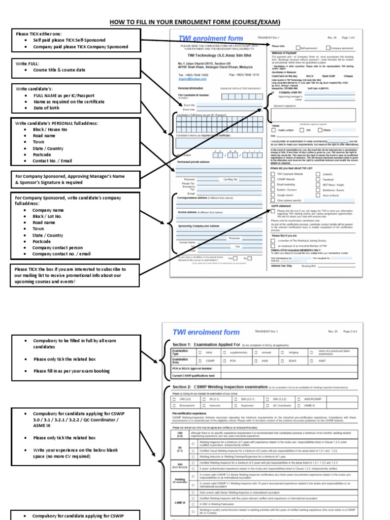 Enrolment Form Instructions for Courses | PDF | Test/Examination | Business