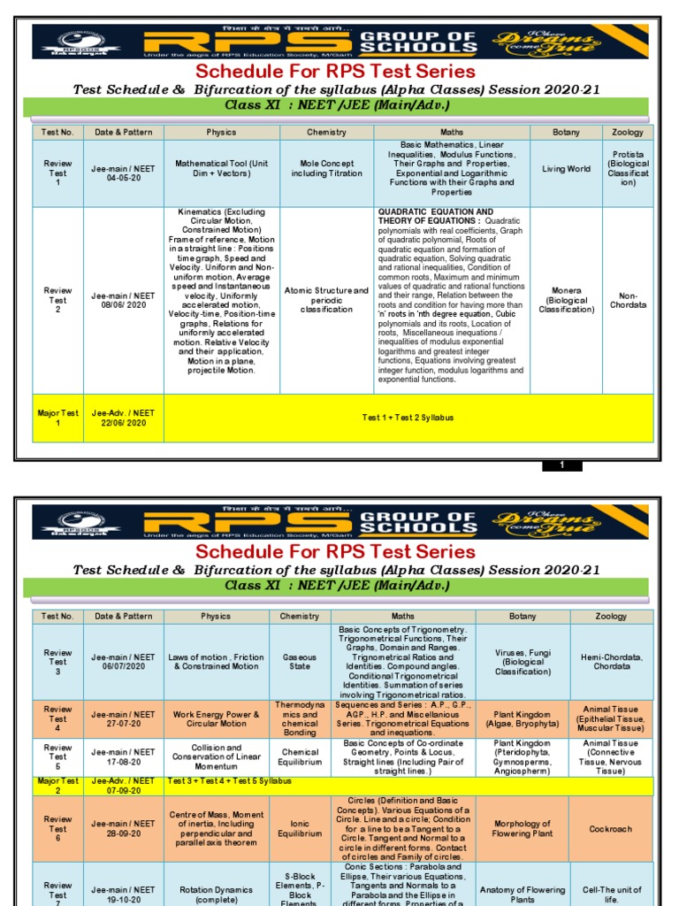 RPS T.S. XI Class Schedule | PDF | Quadratic Equation | Function (Mathematics)