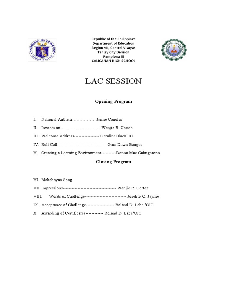 Lac Session: Opening Program | PDF