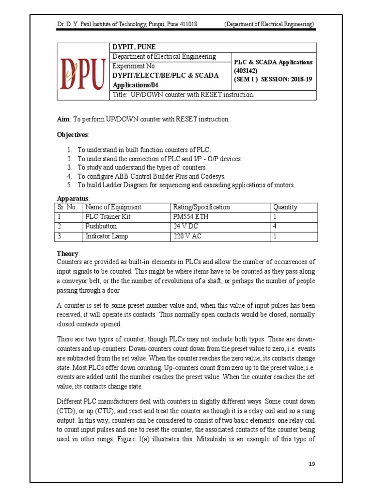 Experiment No. 5 To Perform UP Down Counter | PDF | Programmable Logic Controller | Electricity