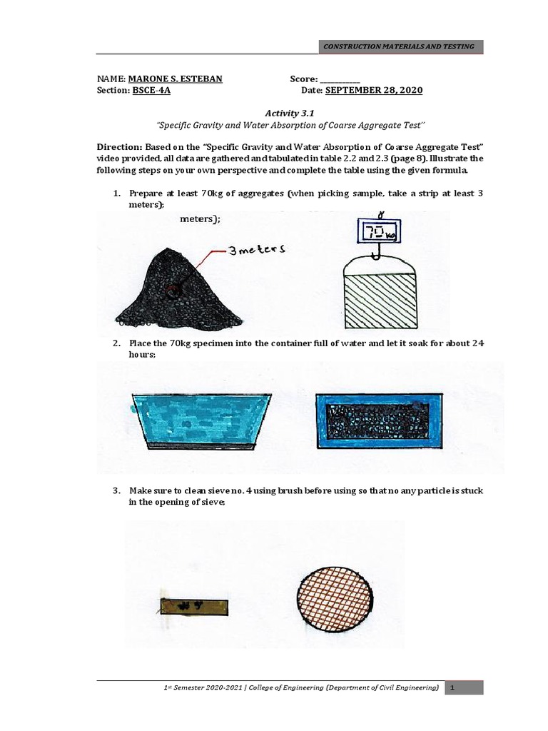 Score: - : "Specific Gravity and Water Absorption of Coarse Aggregate ...