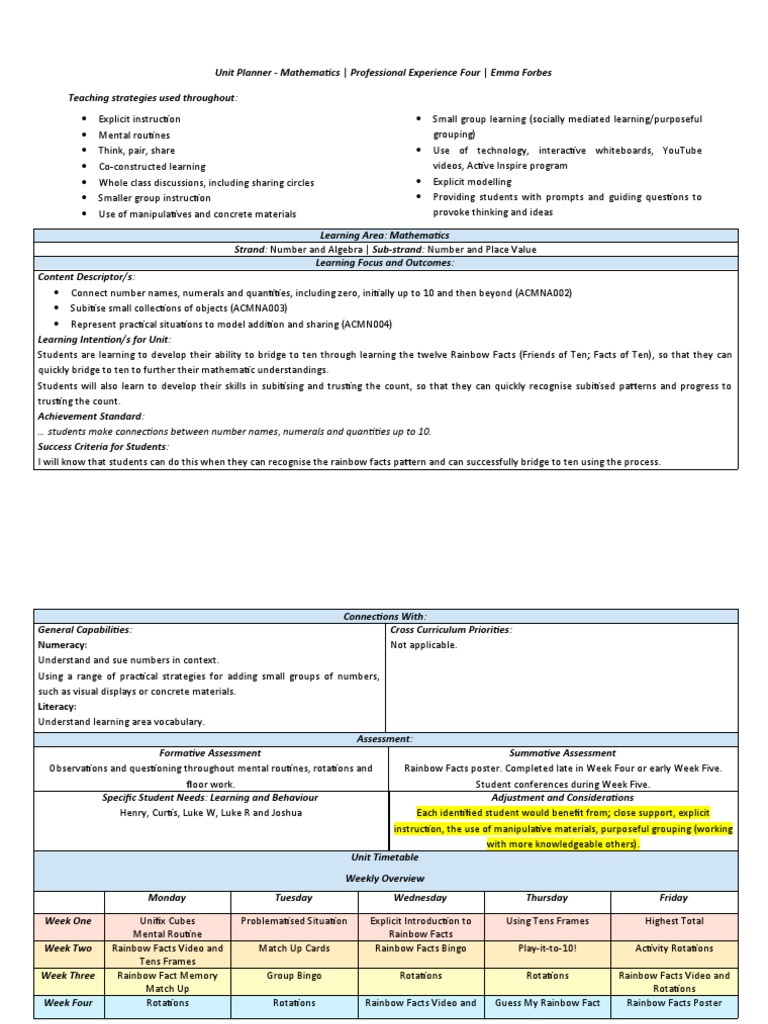 Maths Rainbow Facts Unit | PDF | Teaching Mathematics | Learning