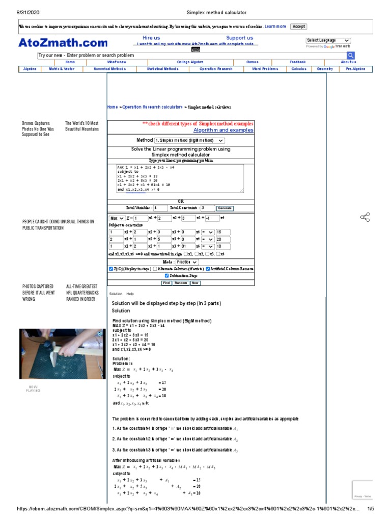 Simplex Method Calculator | PDF | Linear Programming | Algorithms