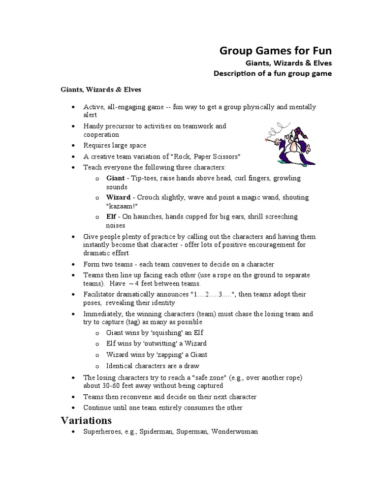 Group Games For Fun 1 | Download Free PDF | Elves