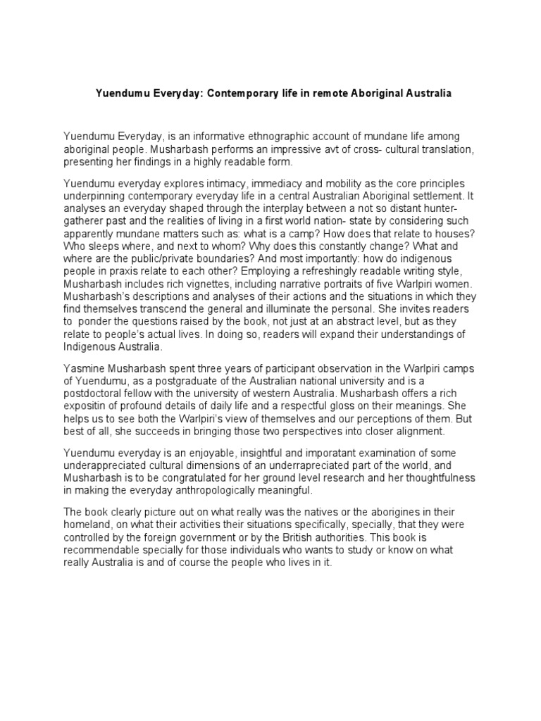 Book Critique AUSTRALIA | PDF | Ethnography | Psychological Concepts Book Critique AUSTRALIA | PDF | Ethnography | Psychological Concepts