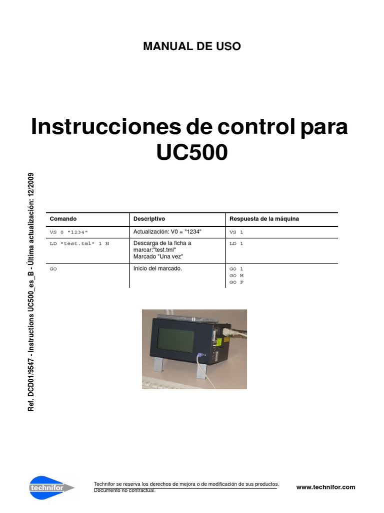 Manual de Uso UC500 Technifor | PDF | Protocolo de Control de ...
