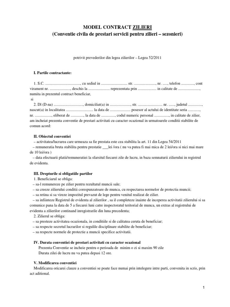 Model de Contract Zilieri | PDF