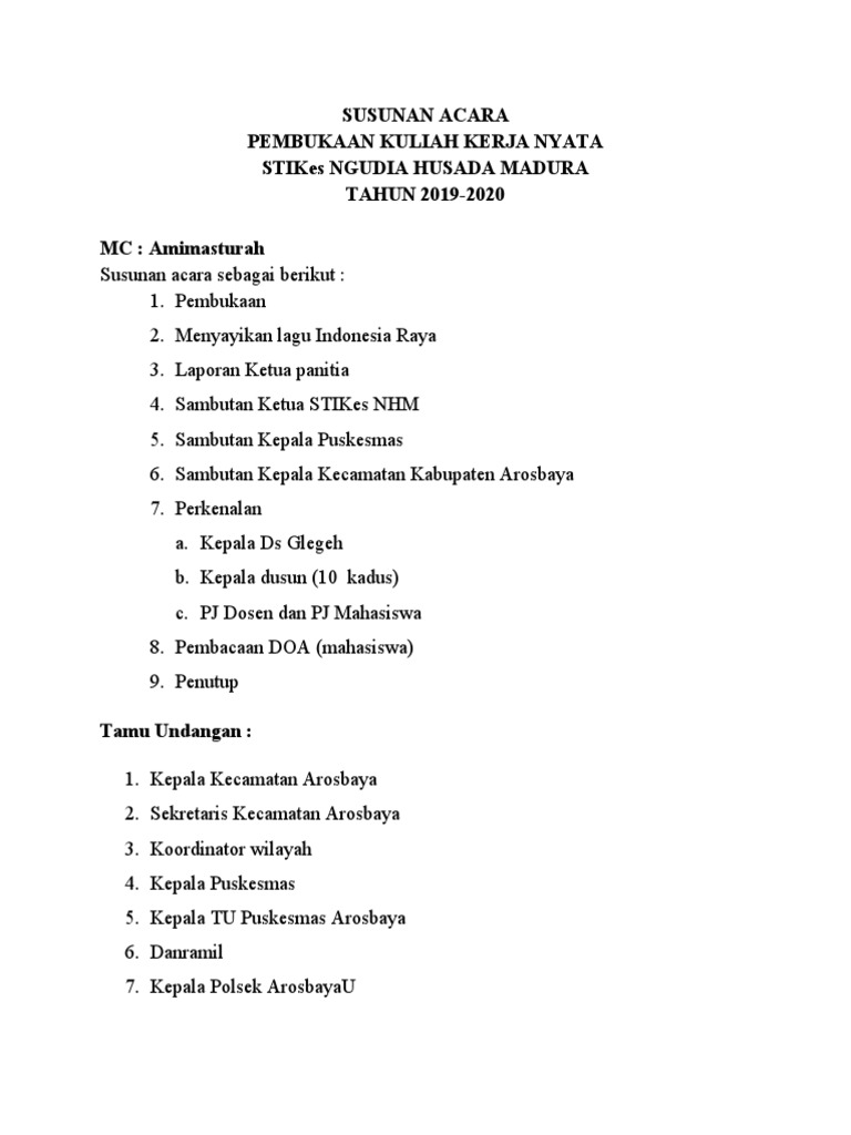 Susunan Acara KKN | PDF