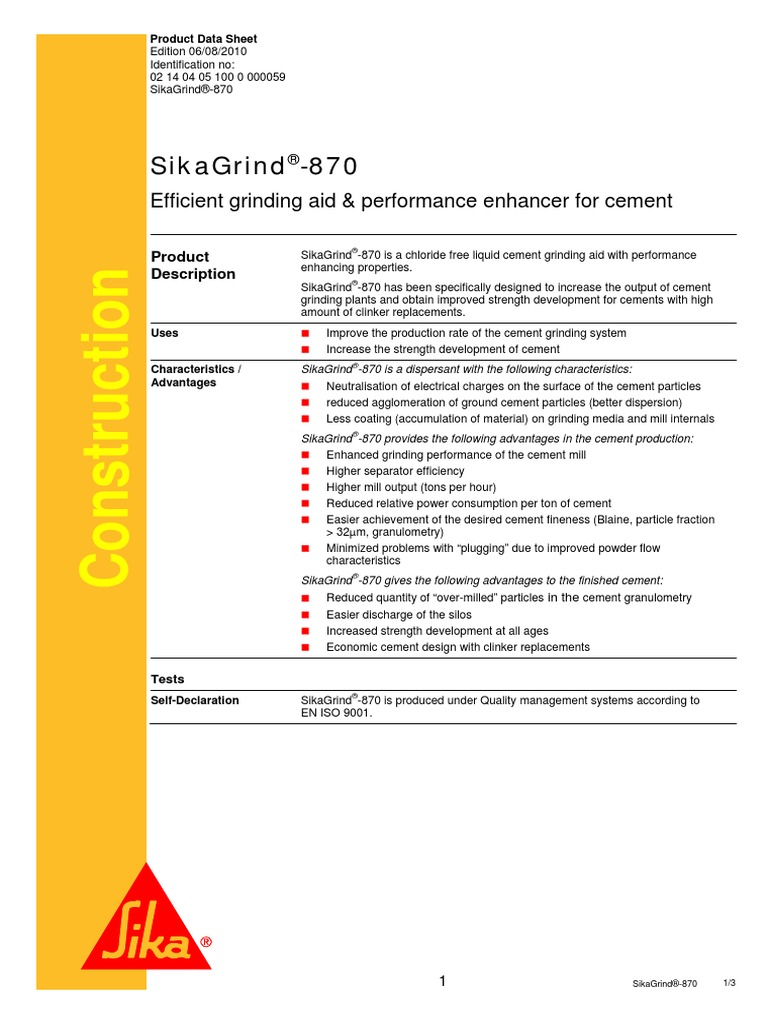 Sikagrind - 870: Efficient Grinding Aid & Performance Enhancer For ...