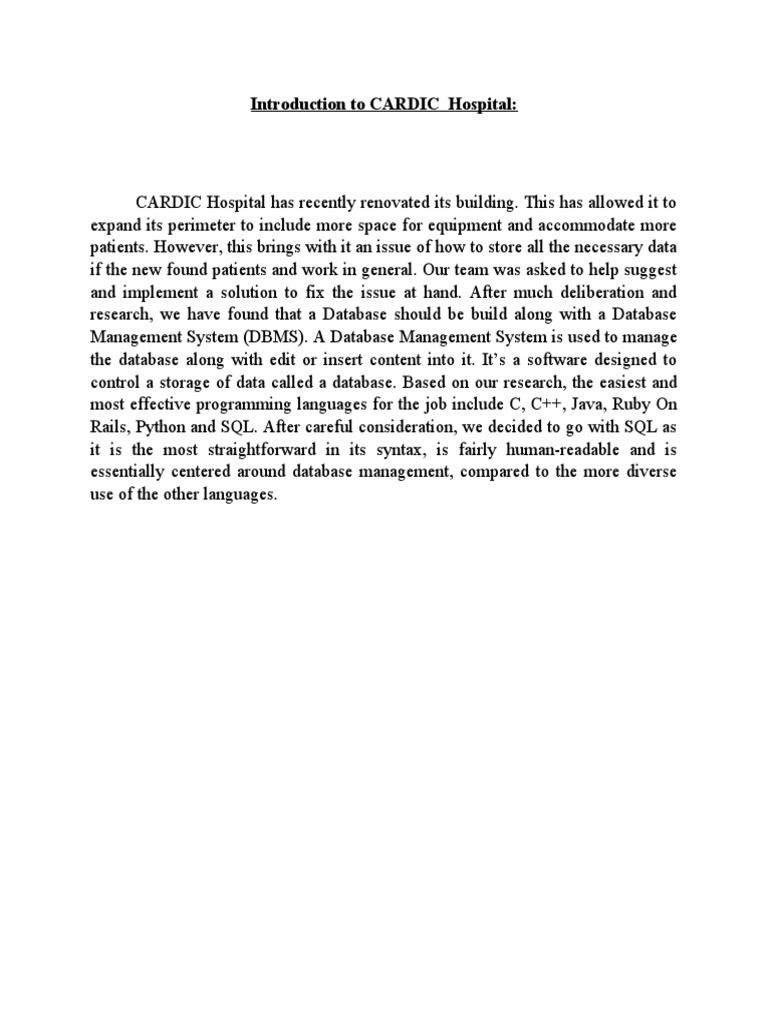 CARDIC Hospital Database Management | PDF | Table (Database) | Databases