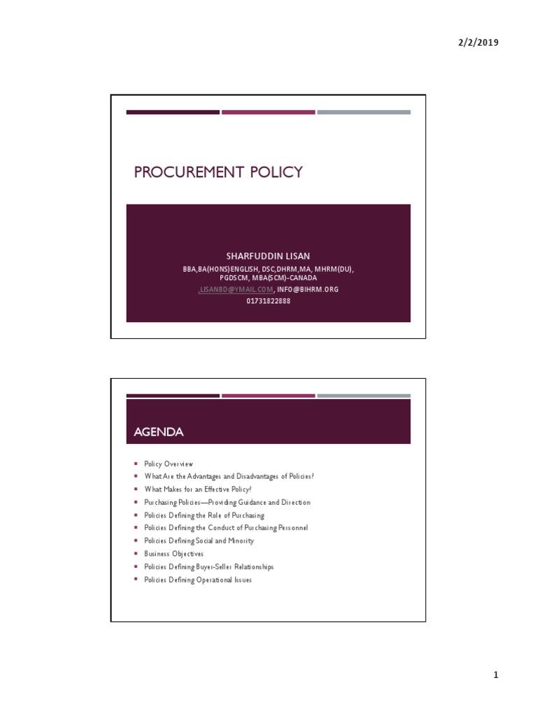 Procurement Policy | PDF | Supply Chain | Employment