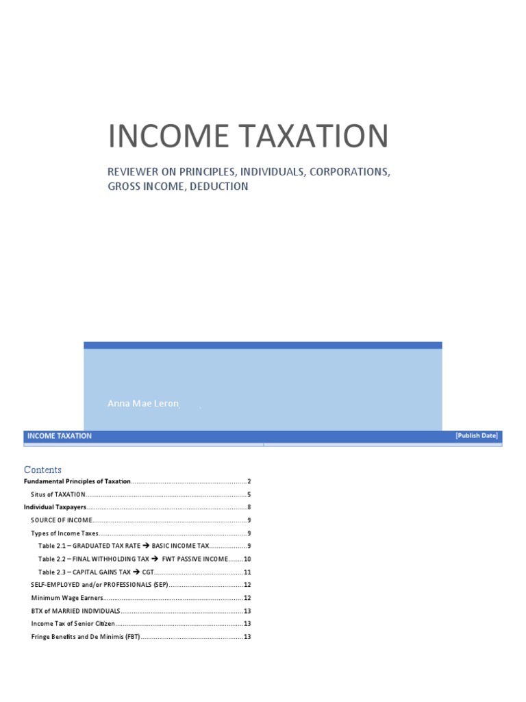 Income Taxation Reviewer | PDF | Capital Gains Tax | Income Tax
