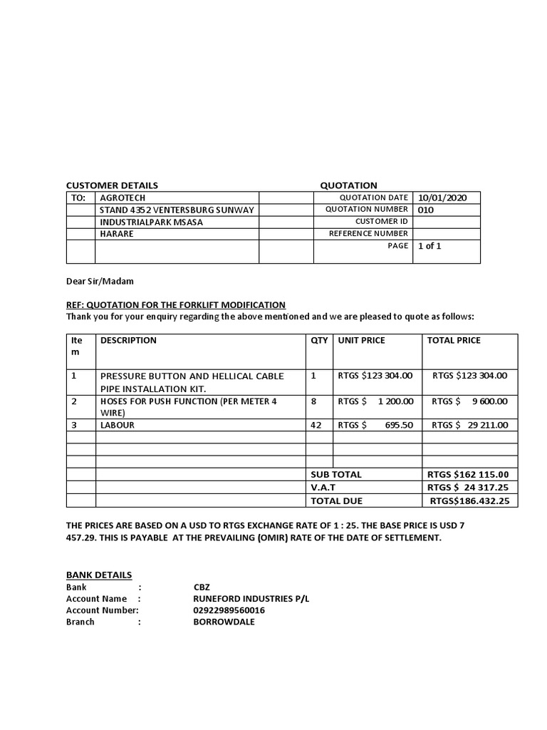 Customer Details Quotation | PDF