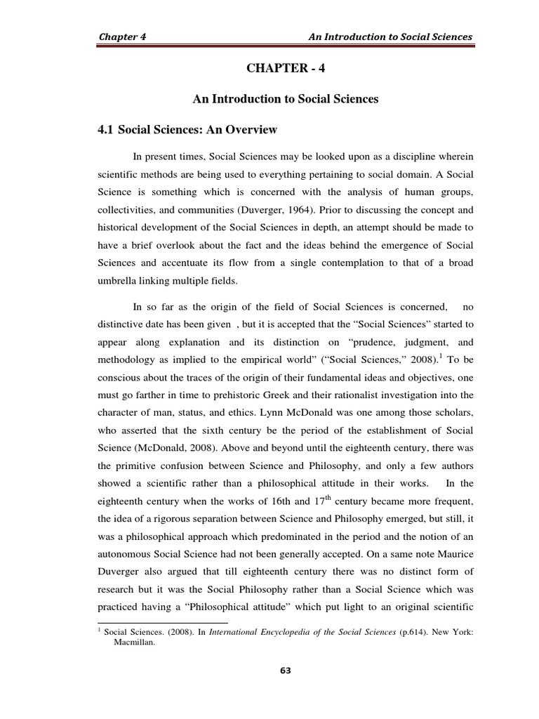 Chapter - 4 An Introduction To Social Sciences 4.1 Social Sciences: An ...
